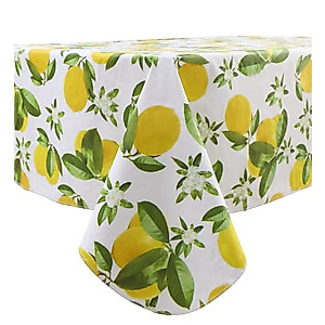 LIBERECOO Vinyl Tablecloth Flannel Backed Stain-Resistant PVC Table Cloth Waterproof Oil-Proof Wipeable Indoor/Outdoor Picnic, BBQ and Dining Table Cover (60 x 84 Inch, Lemon)