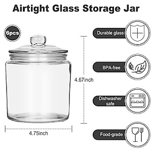 Keketin 32 oz Glass Cookie Jar,Set of 6 Glass Jars with Lids 1 Liter,Airtight Food Storage Containers Glass Apothecary Jars for Kitchen,Glass Kitchen Canisters for Sugar,Flour,Pasta,Snacks,Tea & Rice