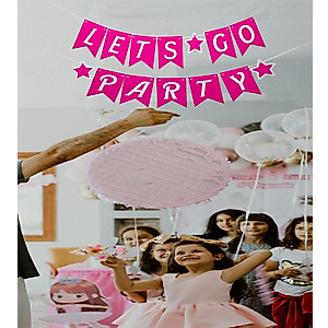 UOREND Pink Let's Go Party Banner,Pink Themed Bachelorette/Birthday/Engagement/Bridal Shower Party Decorations,Let's Go Girls Sign,Hot Pink Glitter,Makeup,Pink Doll,21st Birthday Party favors,Photo Booth Prop