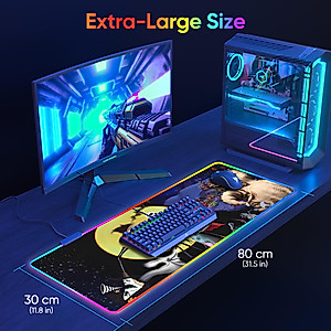 RGB Skull Mouse Pad,Nightmare Before Christmas Large Gaming Mousepad with 14 Lighting Modes,Non-Slip Computer Keyboard Desk Mat,31.5×11.8 inches (C)