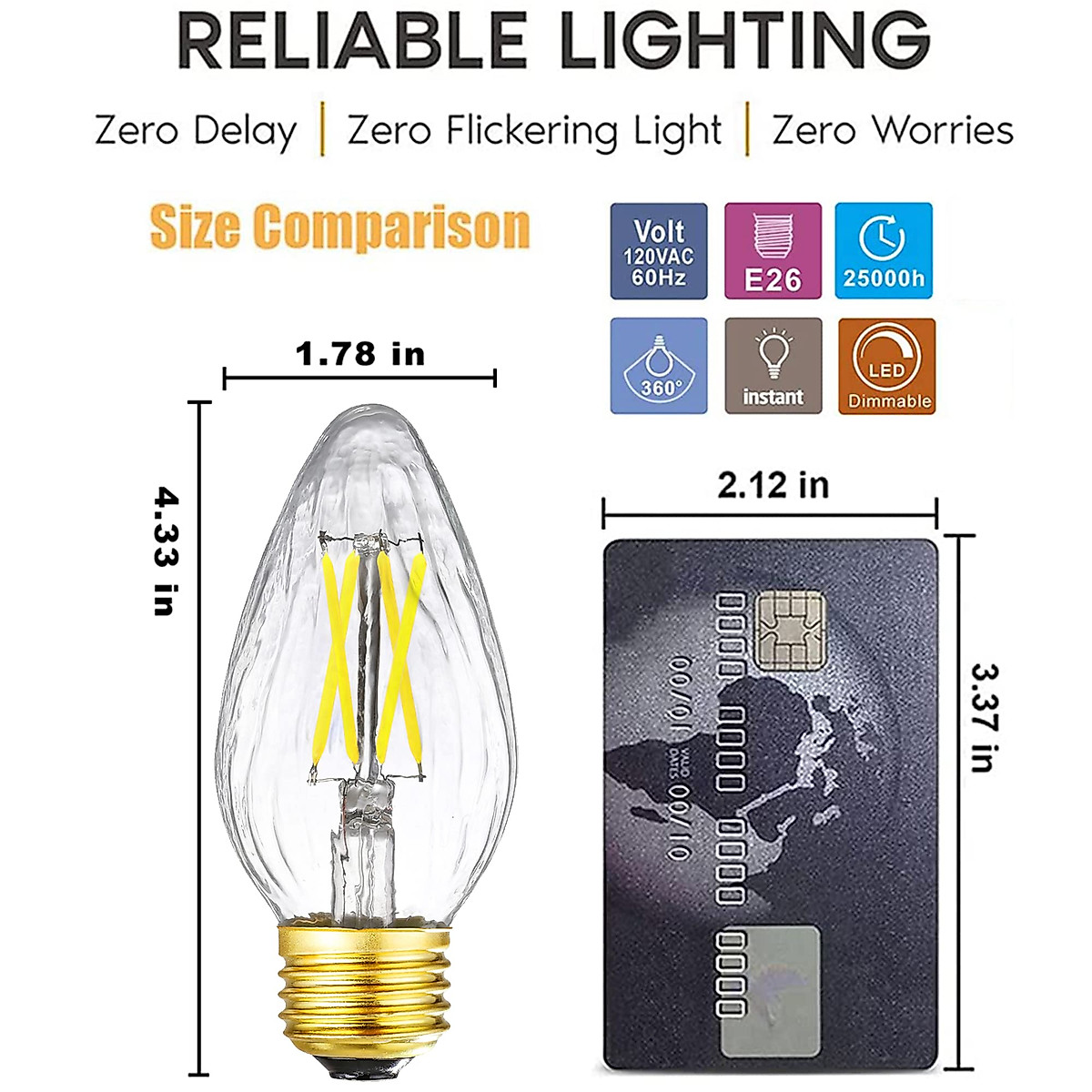 LEOOLS E26 Edison Bulb 6W Equivalent E26 LED Bulb 60 Watt Dimmable 4000K E26 Light Bulb AC120V Neutral White 600lm Flame Wrinkle Glass LED Bulb for Pendant,Porch,Ceiling Fan and Lantern Lamp,Pack of 6