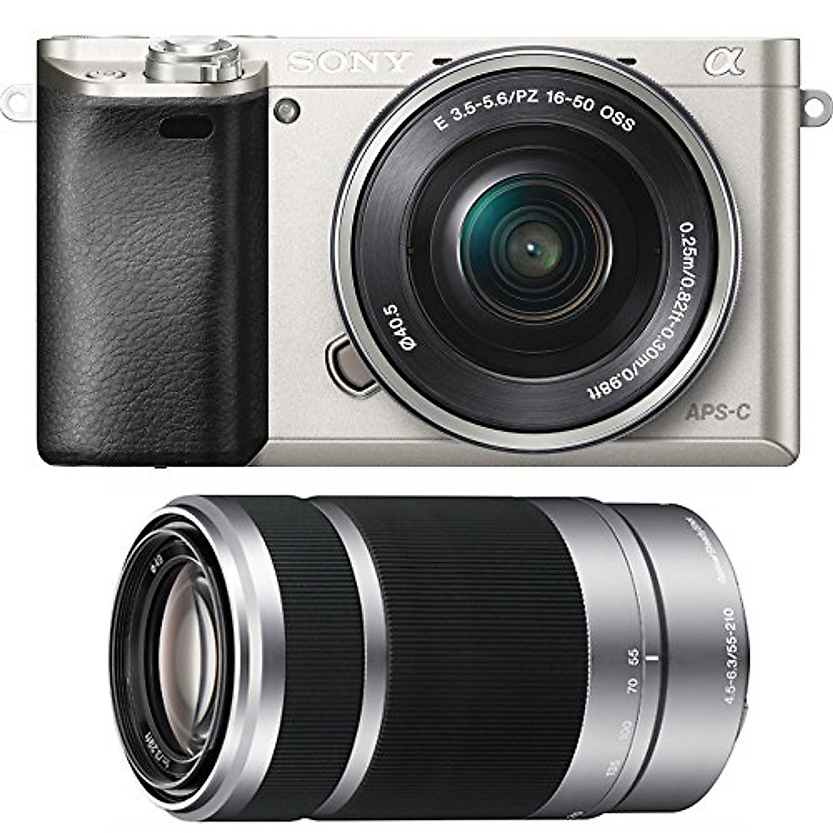 Sony Alpha a6000 Camera with 55-210mm and 16-50mm Power Zoom Lenses - Includes Camera with 16-50mm Power Zoom Lens and 55-210mm Zoom Lens (Silver) (Renewed)