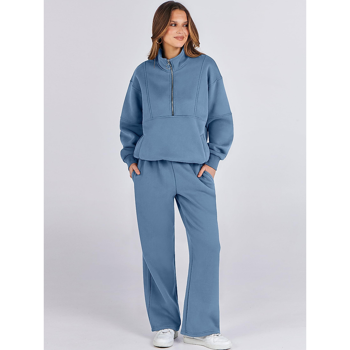 ANRABESS Track Suits for Women Set Two Piece Pants Sets Tracksuit Sweatsuits Pajamas Travel Outfits Casual Active Wear Lounge Matching Sweatpants Womens Jogger Sets A1215wulan-L, Blue