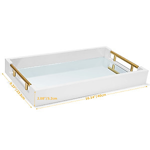 Elegant White Serving Tray with Gold Handles，Mirror Tray for All Occasion's-Serving Trays forParty, Kitchen, Entertaining,Living Room,Ottoman,Bathroom,Outdoors