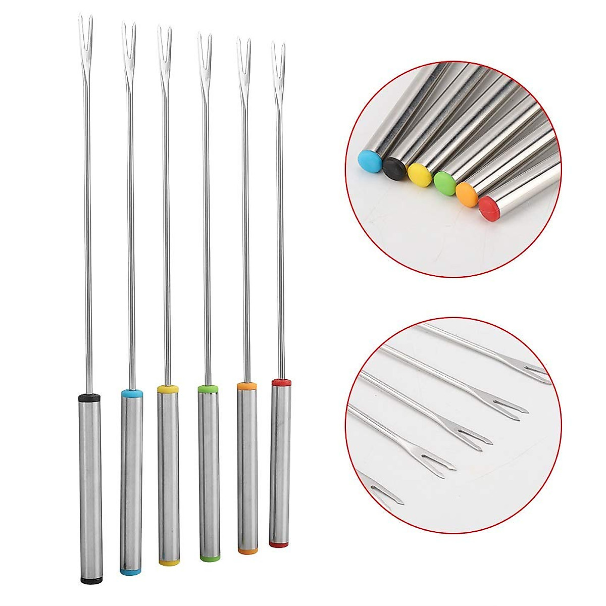 6PCS 9.5 Inch Fondue Forks Stainless Steel, Colored Coding Cheese Fondue Fork Fruit Fondue Forks, Chocolate Fondue Forks Set of 6, for Hot Pot, Barbecue, Fruits, Vegetables, Cheese, Marshmallows