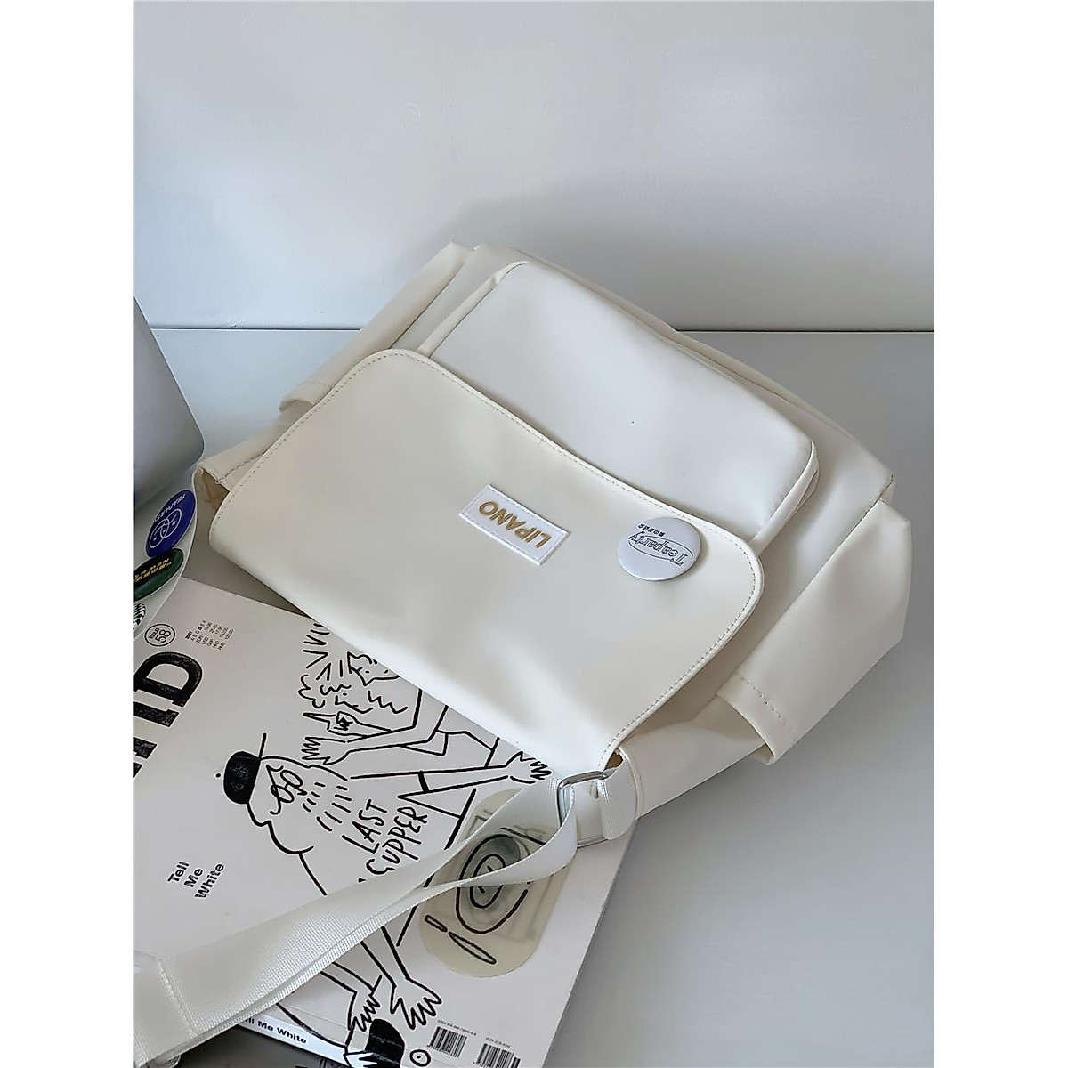Messenger Bag for Women Nylon Crossbody Bag Vintage Crossbody Bags Aesthetic Tote Bag Cute Tote Bag Canvas Bag (White)