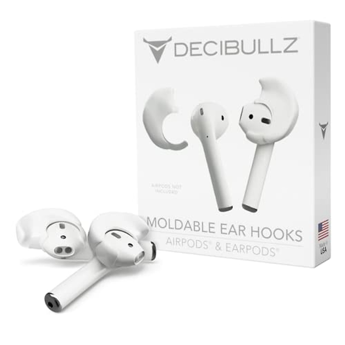 Decibullz Custom Moldable Covers and Ear Hooks, Universal Earbuds Accessory, Compatible with Apple AirPods(r) and EarPods