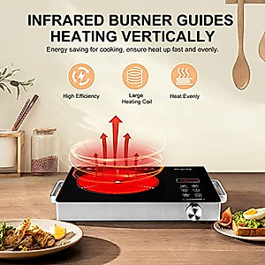 Ghjcvkp Portable Ceramic Cooktop, 1800W Electric Single Hot Plate for Cooking with 18 Power Levels, Infrared Countertop Burner with Sensor Touch, 4-hour Timer, Adjustable Knob