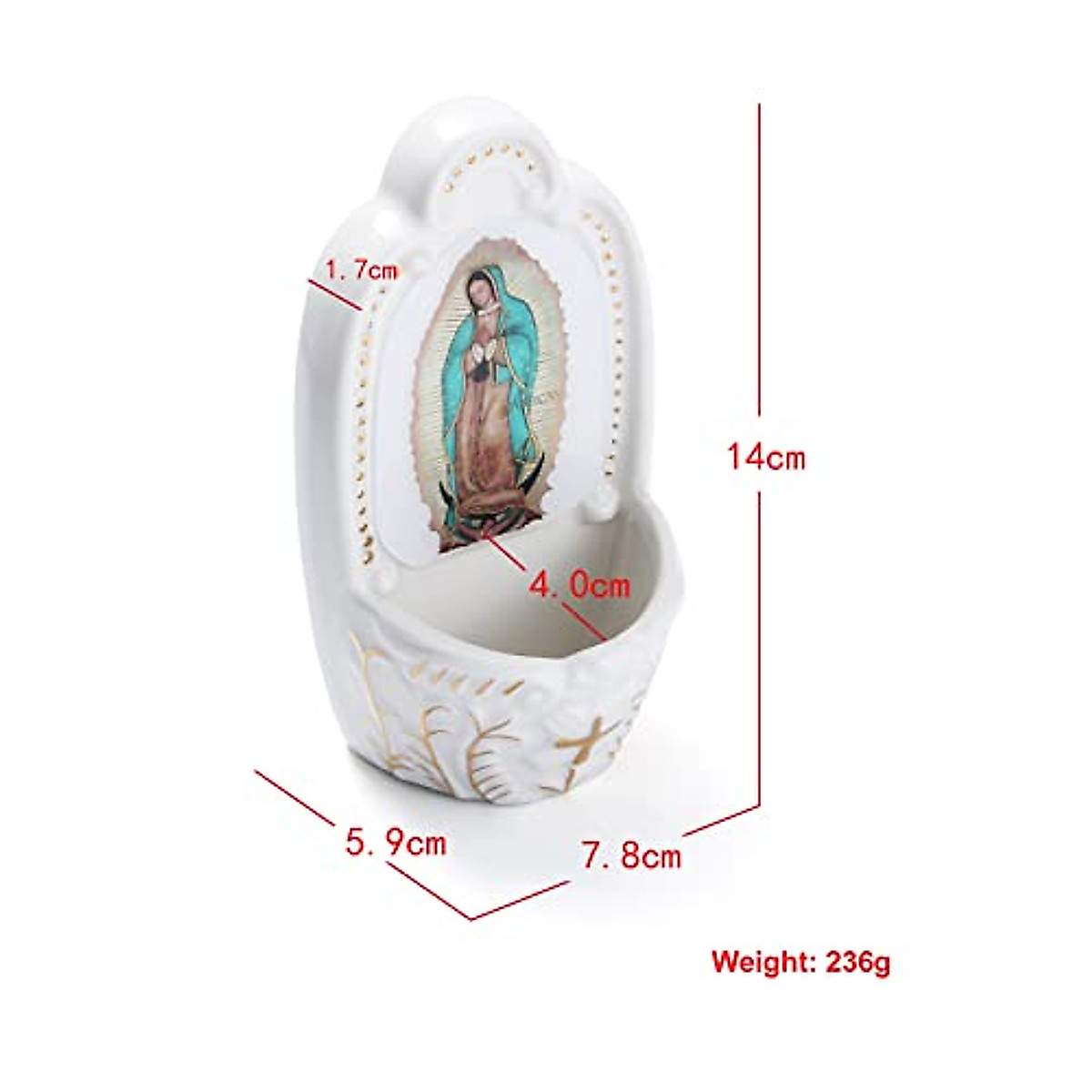 Porcelain Catholic Holy Water Font Our Lady of Guadalupe Holy Water Font for Entrance of Home Church Wall Hanging Decor Great Gift for First Communion, Confirmation, or New Home