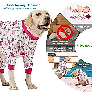LovinPet Boxer Large Dog Onesies, Pet Anxiety Relief, Anti Licking, Post Surgery Recovery Clothe, Lightweight Stretch Fabric, Jungle Dreams Fuchsia Print, Large Dog Jammies, Large Breed Pet PJ's /2XL
