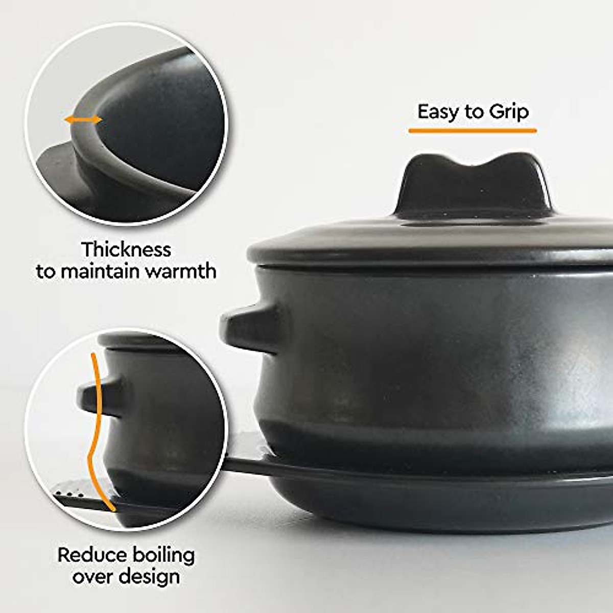 ElinCube Premium Korean Stone Bowl with Lid & Platter, Clay Pot for Cooking Hot Pot Dolsot Bibimbap and Soup Cookware