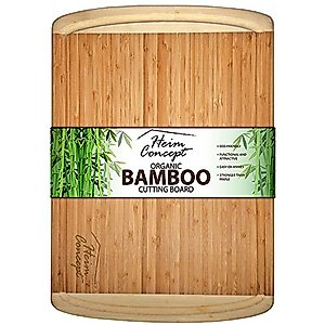 Heim Concept Organic Bamboo Large Cutting Board with End Groove, Beige