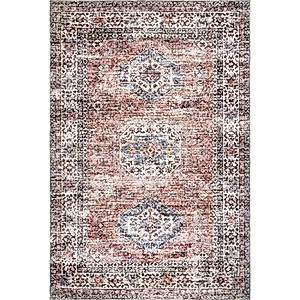 nuLOOM Desna Machine Washable Faded Vintage Accent Rug, 2' x 3', Peach