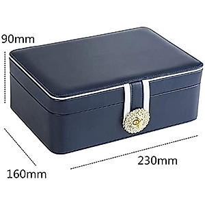 ZZYINH AN207 with Lock Two Layer Jewelry Organizer Box with 56 Stud Jacks Smooth Leather Jewelry Storage Case Display Holder Small Jewelry