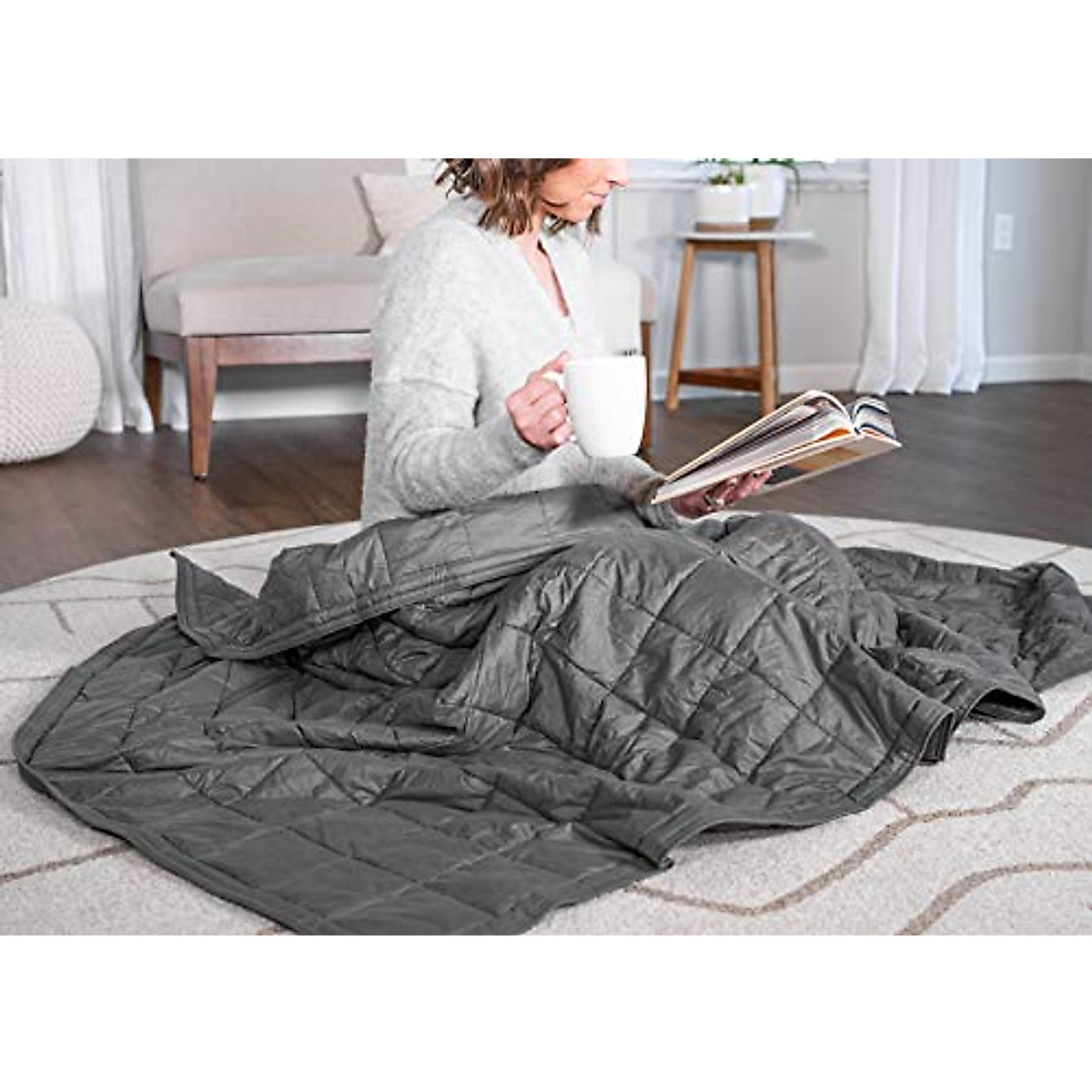 AckBrands 60" x 80" - 15 Lb Weighted Blanket - Slate Gray - Premium Cotton with Glass Beads - Double Stitched Edges - Veteran Owned