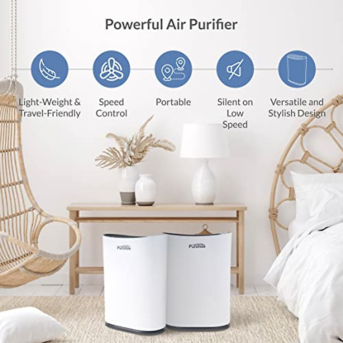 Purafide XP280 | Veteran Owned | 2-Yr Filter Life | H13 HEPA Air Purifier | Elegant Old Fashion Controls | 1700 Sq Ft Coverage. Home, Bedroom, Pets, Dust - White, 2-Pack