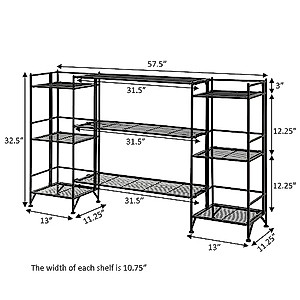 Convenience Concepts Xtra Storage 3 Tier Folding Metal Shelves with Set of 3 Deluxe Extension Shelves - Organizer for Living Room, Office, Bedroom, Garage, Kitchen, Bathroom, Black