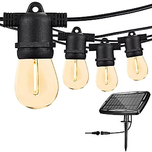 50FT Solar String Lights Outdoor Waterproof LED Solar Café Patio Lights with 15 Shatterproof Solar Powered S14 Vintage Edison Bulbs for Backyard Garden Pool Party Camping Market Light String Lights