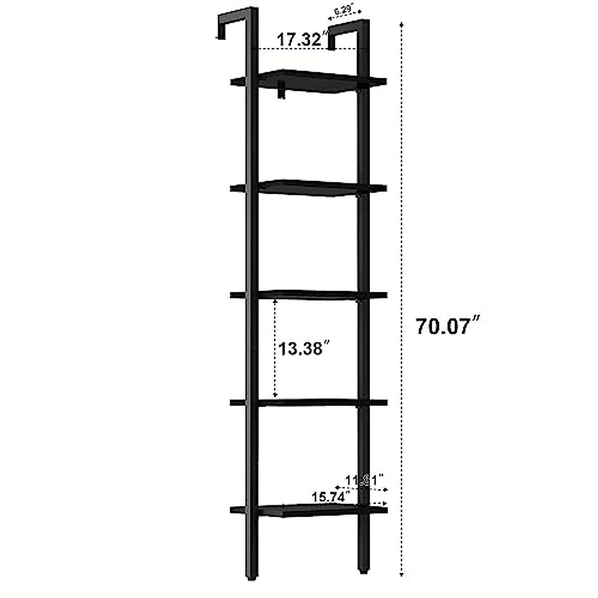 YMYNY 5 Tiers Narrow Ladder Bookcase, Industrial Wall Mounted Bookshelf, Open Display Rack with Metal Frame, Wooden Storage Shelves for Bedroom, Home Office, Living Room, Black, 70*17.3*11.8"UHBC015B