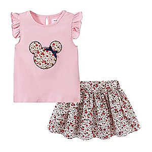 Mud Kingdom Toddler Girls Skirt Set Cute Cartoon Floral Summer Pink 3T