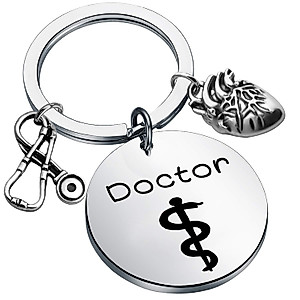 FEELMEM Doctor Gift Cardiologists Gift Doctor Keychain with Stethoscope Heart Charm Medical Jewelry Gift for Cardiologists Future Doctors Medical Students (Silver)