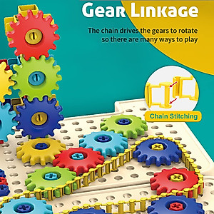 Gears Toys for Kids,Colorful Building Blocks,Tools Box Include Drill for Kids & Drive Belt Gears,Child Development Toys for ​Ages 3