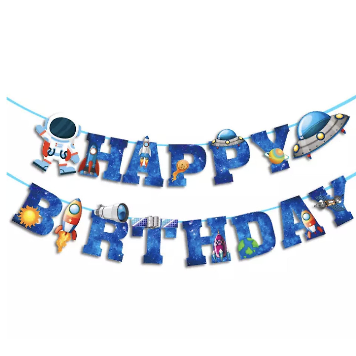 Rocket flying saucer happy birthday garland banner letter astronauts style birthday flag party decoration children spaceship galaxy birthday banner