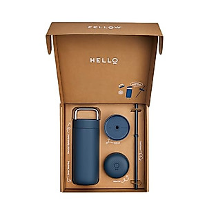 Fellow 16 oz Carter Bundle (3 in 1) Travel Mug with Carry Handle, Move & Cold Lids with Straw - To-Go Coffee Tumbler, Ceramic Interior & Vacuum-Insulated Stainless Steel - Coffee Cups-Stone Blue