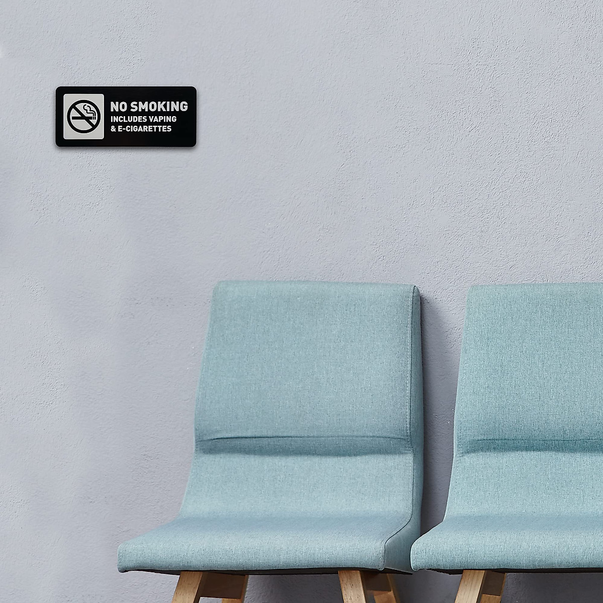 No Smoking Sign by GDS - ADA Compliant, with Raised Icons and Lettering- Includes Adhesive Strips for Easy Installation 7" W x 3" H - (Brushed Black)