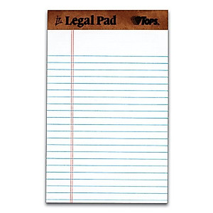 TOPS The Legal Pad Legal Pad, 5 x 8 Inches, Perforated, White, Narrow Rule, 50 Sheets per Pad, 5 Pads per Pack (75008)