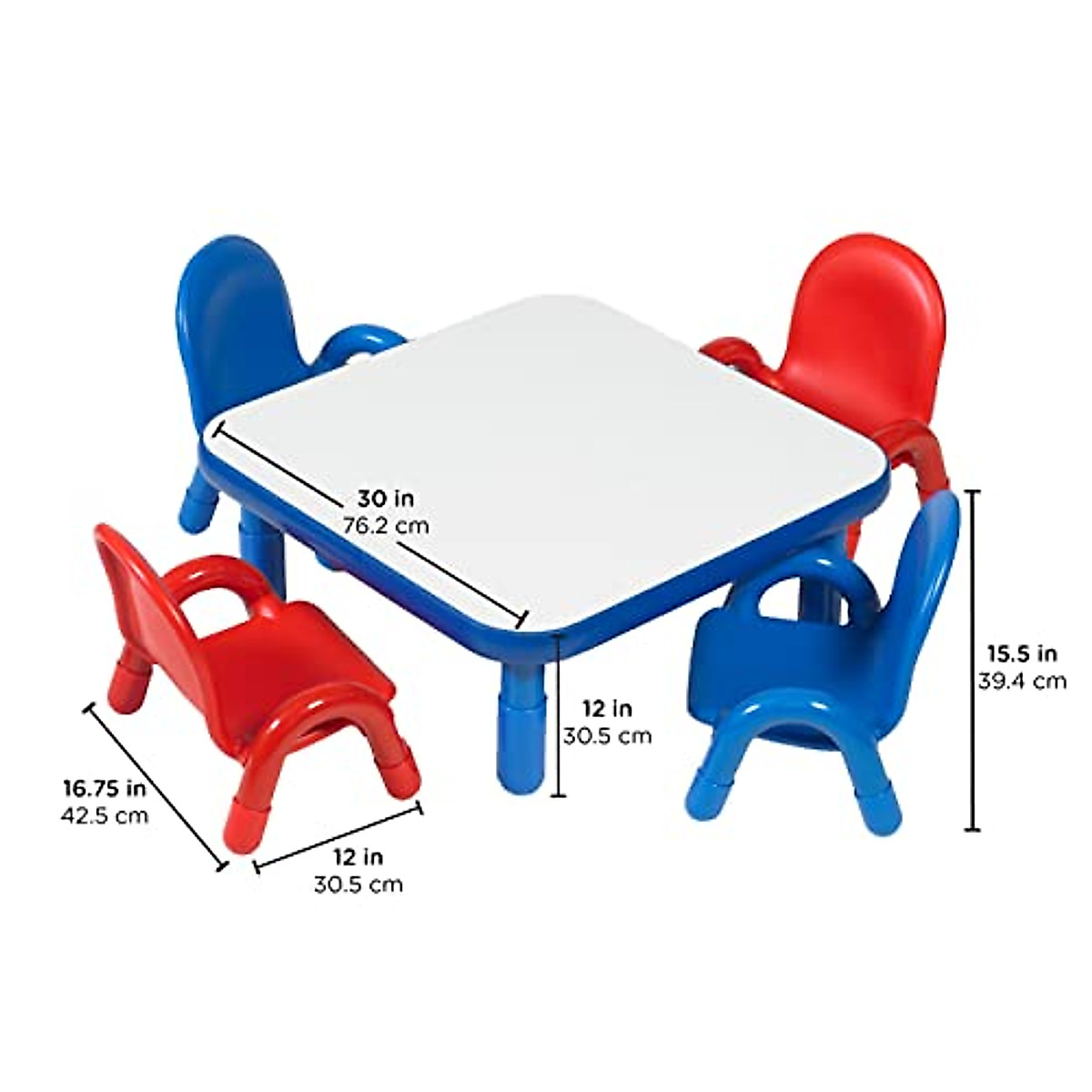 Angeles Blue-Red BaseLine Table & Chair Set-Royal, 30" Square x 12" H