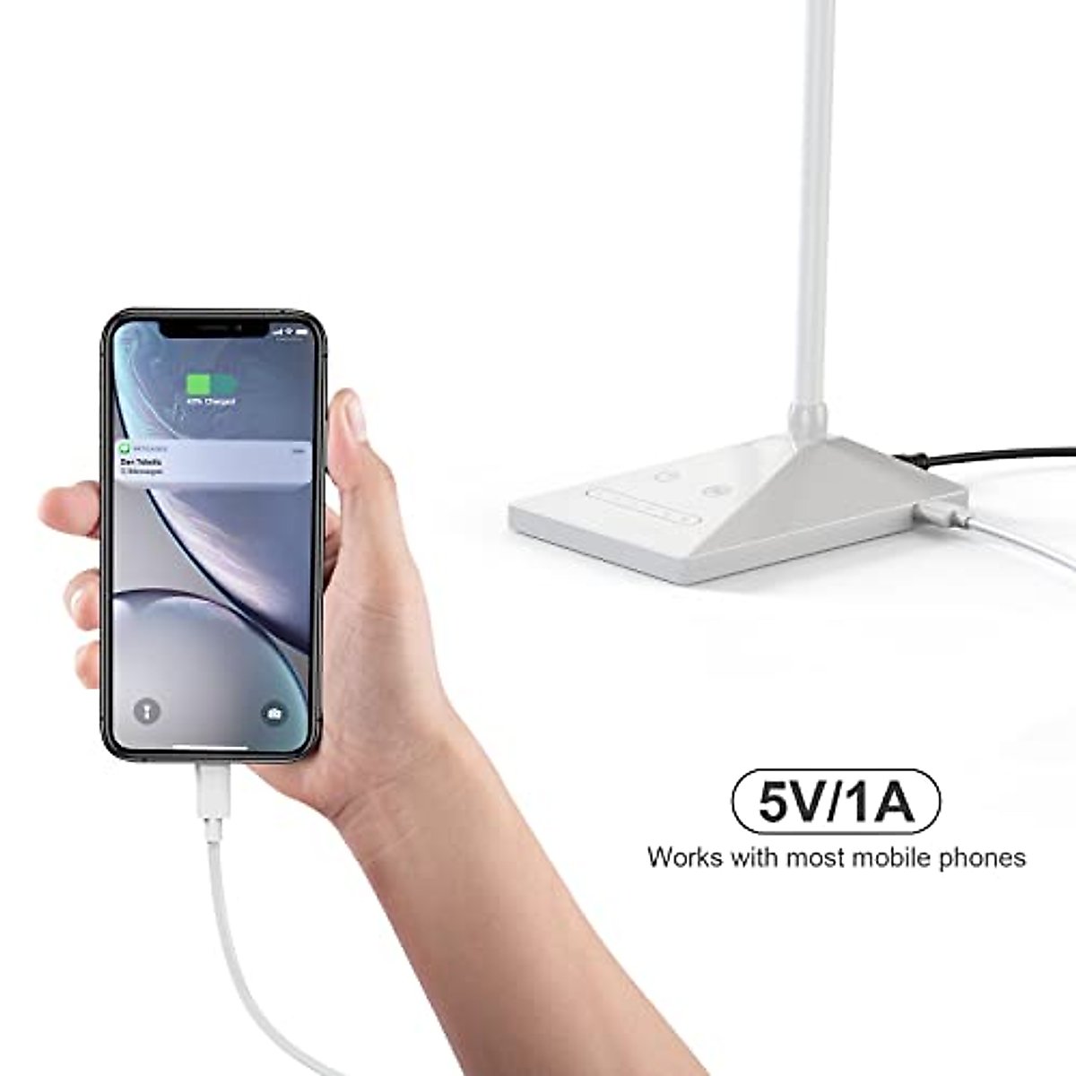 MONGERY LED Desk Lamp, Eye-Caring Table Lamps with USB Charging Port,7 Brightness Levels & 5 Color Modes,Touch Control and Memory Function,7W Flexible Gooseneck Reading Lamp for Home Office, White