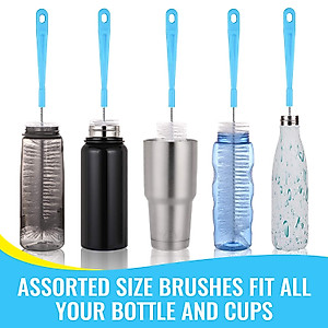 16" Bottle Brush Cleaner for Water Bottle - Long Handle Bottle Brush for Cleaning Thermos Hydro Flask Contigo S’Well Simple Modern Narrow Neck Sport Bottles Kombucha Beer Bottle and Jugs, Set of 2