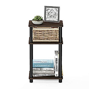 Furinno Just 3-Tier Turn-N-Tube End Table / Side Table / Night Stand / Bedside Table with Plastic Poles, 1-Pack, Columbia Walnut/Black