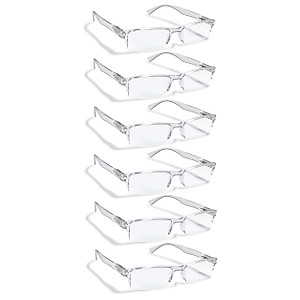 Boost Eyewear 6 Pack Reading Glasses, Clear Half Rim Frames, for Men and Women, with Comfort Spring Loaded Hinges, Clear, 6 Pairs (+2.00)