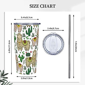 20oz Insulated Coffee Tumbler With Straw Stainless Steel Swig Tumblers,Travel Mugs Insulated For Hot And Cold,Reusable Thermal Water Bottle Cup For Car Camping Exercise（Llama Animal Cactus Floral ）