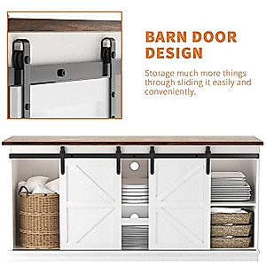 YESHOMY Farmhouse TV Stand for Televisions up to 65+ Inch with Sliding Barn Doors and Storage Cabinets, Entertainment Center Console Table, Media Furniture for Living Room, 58 Inch, White