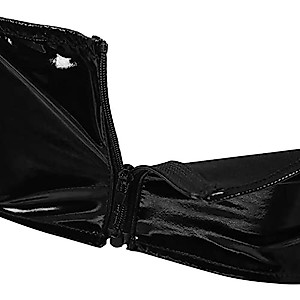 FEOYA Black Shiny Metallic Crop Tops for Women Sexy Wet Look PVC Latex Bra Large