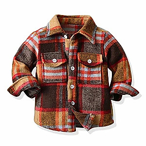 Kids Boys Girls Plaid Flannel Shirt Jacket Long Sleeve Lapel Button Down Shacket Coats Fall Winter Clothes,0-10Years