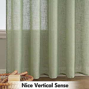 SWANCOCO Sage Green Linen Curtains 96 Inches Long Semi Sheer Thick Curtain Drapes for Bedroom Living Room Light Filtering Super Soft Burlap Look Window Drapes Rod Pocket & Back Tab, 2 Panels
