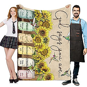 ASYOURWISH Sunflower Throw Blankets for Couch,Inspirational Quote God Says You are Hummingbird Design Cozy Luxury Rustic Farmhouse Colorful Yellow Flower Blue Purple Bottle Flannel Bed Blanket60 x50