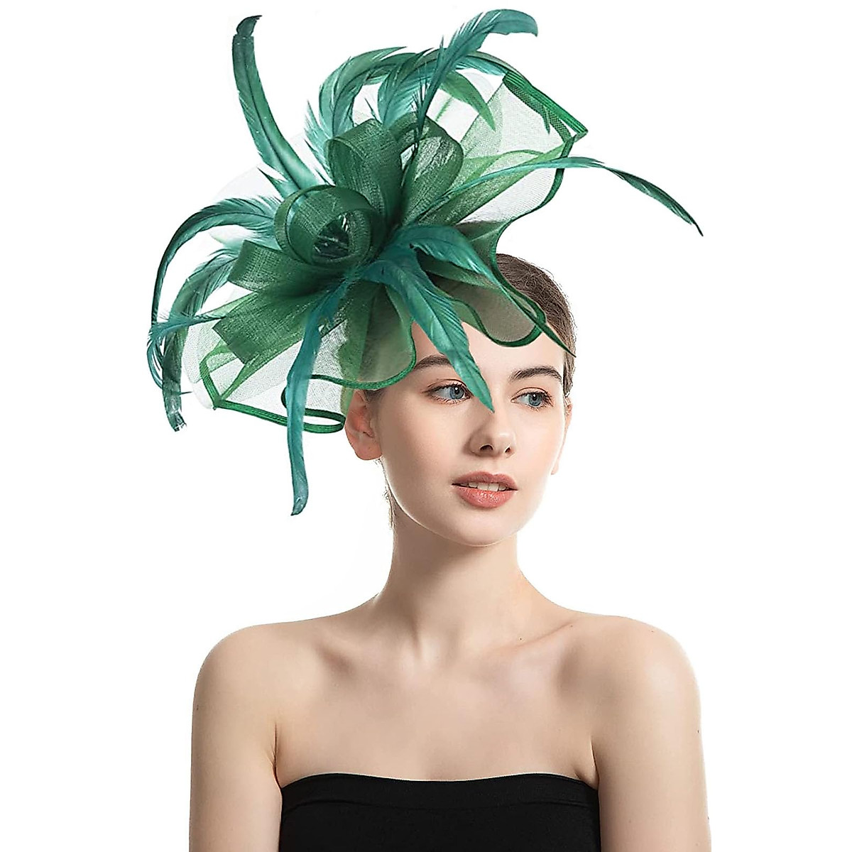 ORIDOOR Sinamay Fascinator Flower Feathers Pillbox Hat Headband Hair Clips for Derby Cocktail Wedding Tea Party A Green,One Size