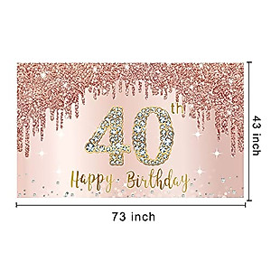 Happy 40th Birthday Banner Backdrop Decorations for Women, Rose Gold 40 Birthday Party Sign Supplies, Pink 40 Year Old Birthday Poster Background Photo Booth Props Decor