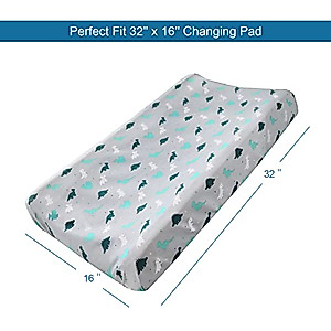Changing Pad Cover for Boys Girls 2 Pack, Comfy & Breathable Changing Table Cover for 32''x16" Changing Table Pads, Diaper Changing Pad Cover, Dinosaurs & Ocean