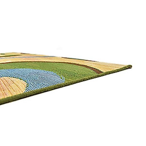 Unique Loom Modern Collection Contemporary, Circles, Abstract, Bright Colors, Indoor and Outdoor Area Rug, 5' 3" x 8' 0", Beige/Green