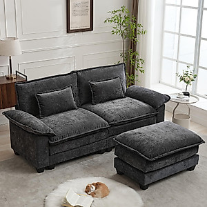 Generic DUNELLA 88.9"" Cloud Couch Sectional Couches for Living Room, Modular Chenille Sectional Sofa with Ottoman and Pillows, Modern Comfy Deep Seat Sleeper Sofa (Black, 3 Seat)