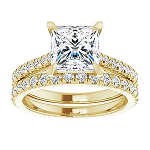 Solitaire Moissanite Engagement Ring Set, 2 CT Princess Cut Moissanite Diamond Bridal Wedding Ring Set for Women, Birthday Gift for Wife, VVS1 Colorless, 10K 14K 18K Solid Gold, 925 Silver