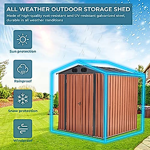 Zevemomo 6 x 6 ft Outdoor Storage Shed, All Weather Metal Shed with Singe Lockable Door, Tool Shed Outdoor Storage for Garden, Patio, Backyard, Lawn, Antique Brown