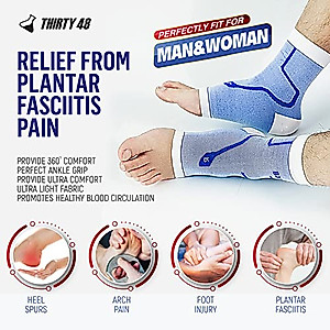 Thirty48 Plantar Fasciitis Socks, 20-30 mmHg Foot Compression Sleeves for Ankle/Heel Support, Increasing Blood Circulation, Relieving Arch Pain, Reducing Foot Swelling