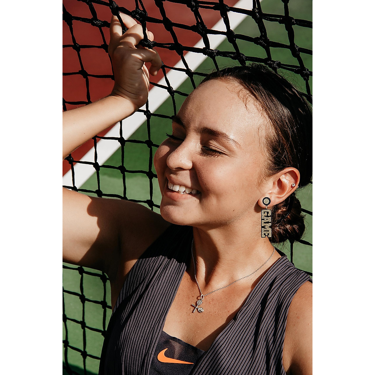 Game Day Earrings For Women, Acrylic Football/Rugby/Baseball/Basketball/Volleyball Team Sports Cheer Gifts Long Dangle 2023 Lightweight Hypoallergenic Jewelry (Black+Gold)